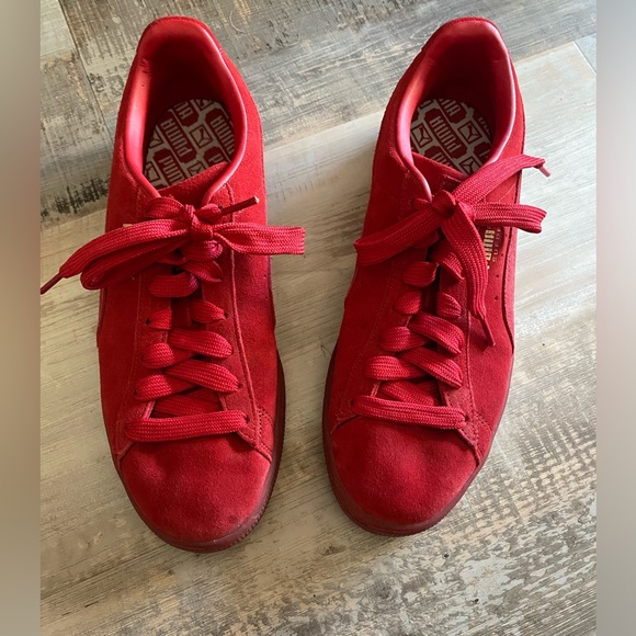 Puma | Shoes | Puma Red Suede Sneakers | Poshmark